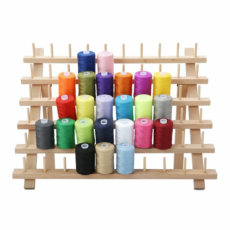 60 Spool Wood Sewing Thread Stand Organizer Craft Embroidery Rack ...