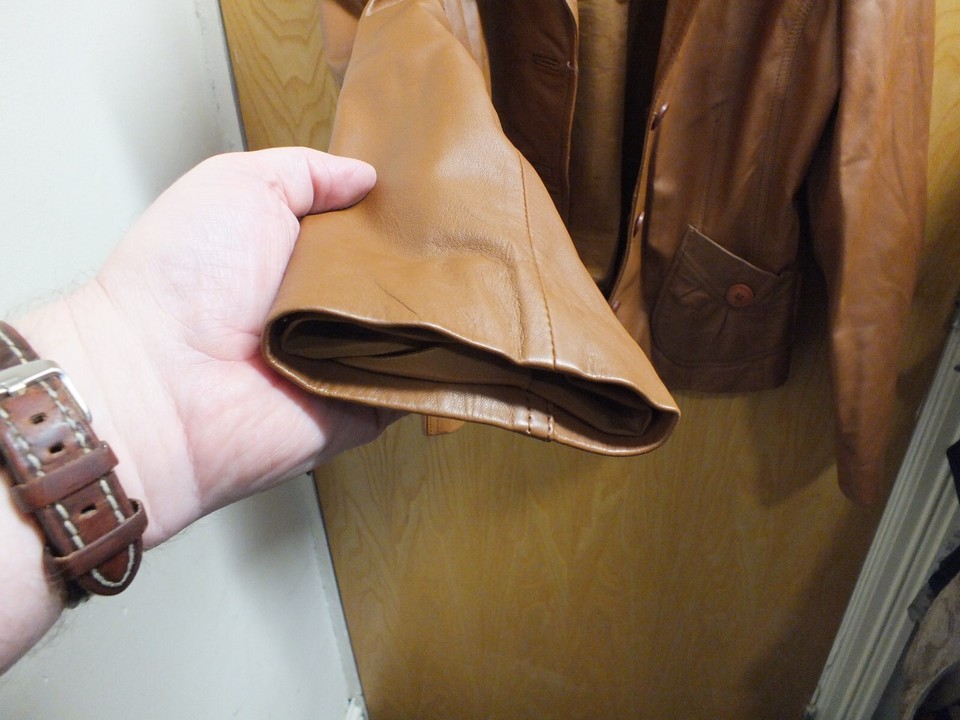 Hidepark size M brown leather jacket pockets long sleeves button ...