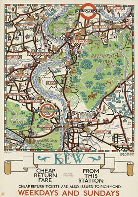 Vintage Poster London Underground Railway Map Kew Richmond Park ART ...