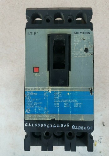 SIEMENS ED43B060, 60 Amp, 480 Volt, 3 Pole, Circuit Breaker Used | eBay