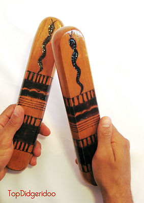ABORIGINAL CLAP TAPPING STICKS DIDGERIDOO HAND-CARVED & BURNT WOOD ...