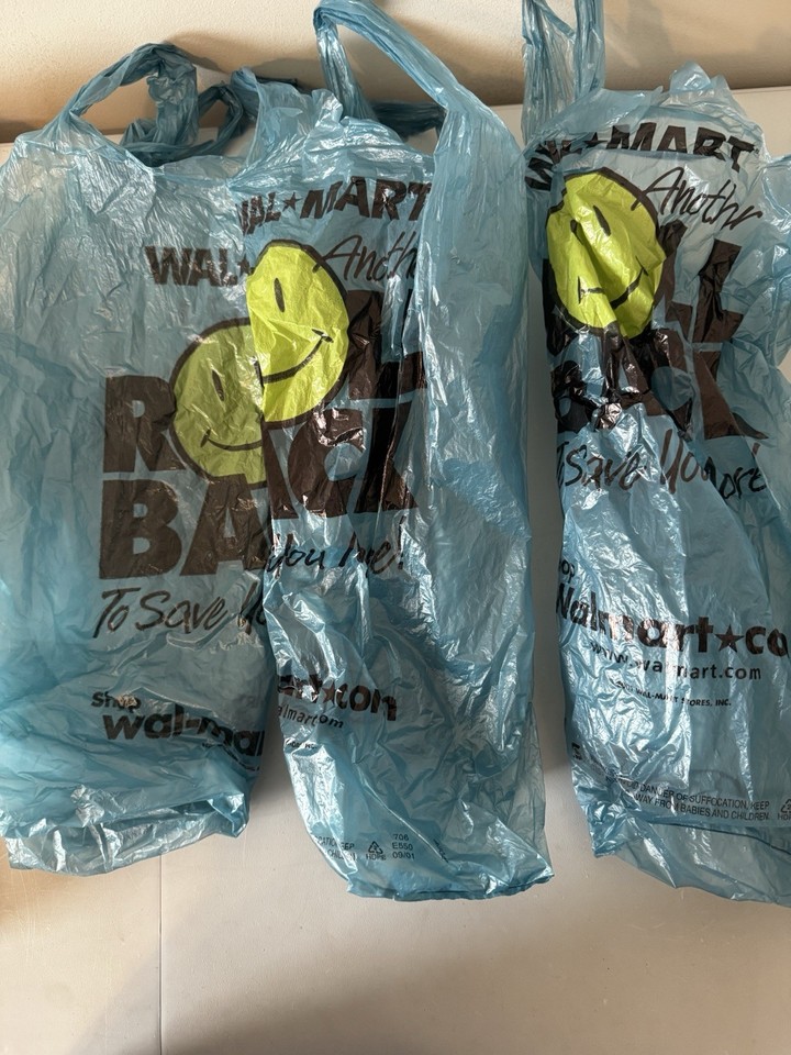 Vintage Walmart Blue Plastic Bag Movie Prop Roll Back Smiley Face 2000 ...