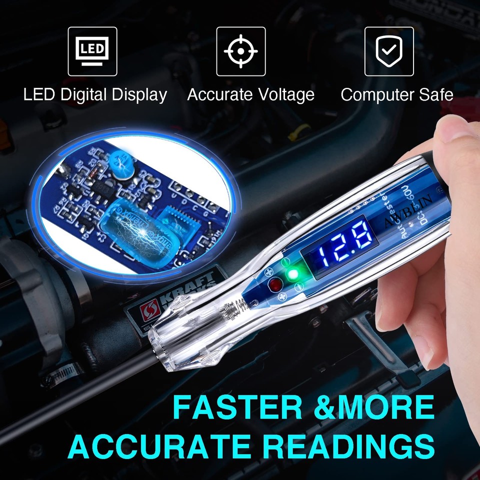 Automotive Test Light 3-60V DC Digital LED Circuit Tester, Heavy Duty ...