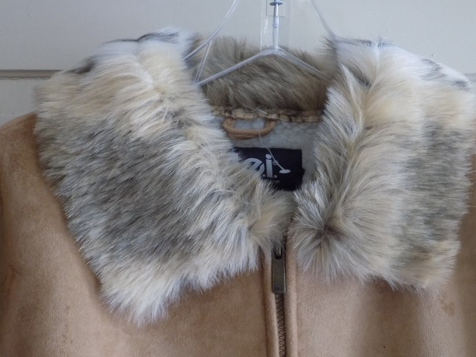 Women's LEI Coat Jacket Boho Faux Fur Suede Sherpa 1X Tan | eBay
