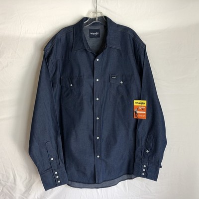 Wrangler Shirt Mens XL Blue Cowboy Cut Western Pearl Snap Work Long ...