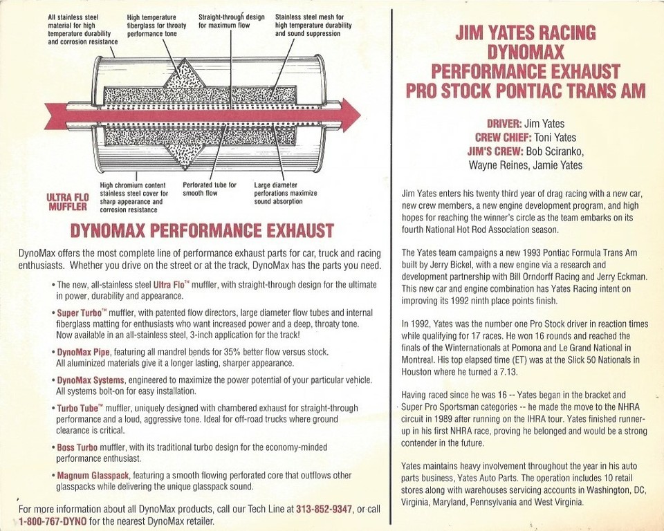 Jim Yates Dynomax Pontiac NHRA Pro Stock Handout/Hero Card 1993 | eBay