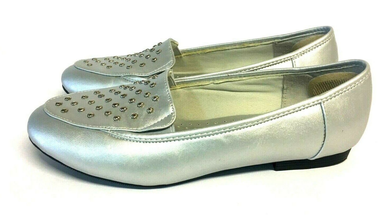Angel Steps Shoes Slip On Casual Dressy Flat Silver Studs Cute Comfy ...