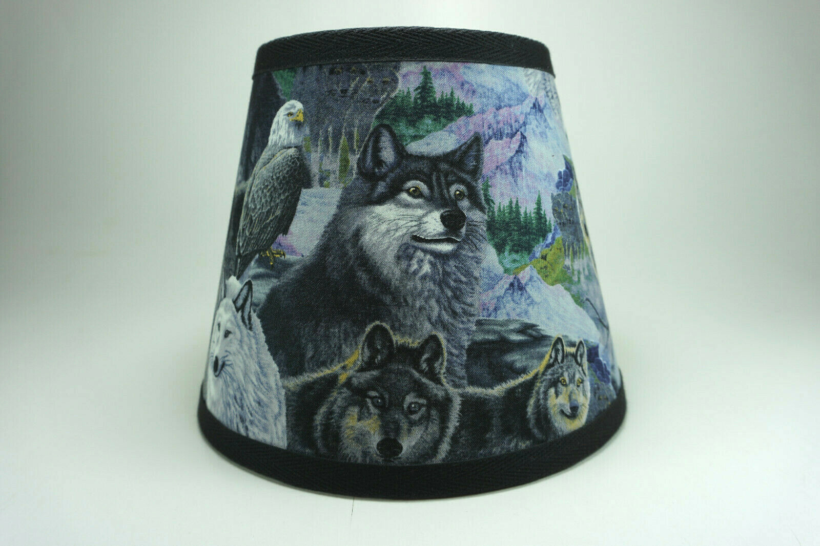 Wolf Wolves Bald Eagle Moon Mountain Blue Purple Fabric Lampshade Lamp ...