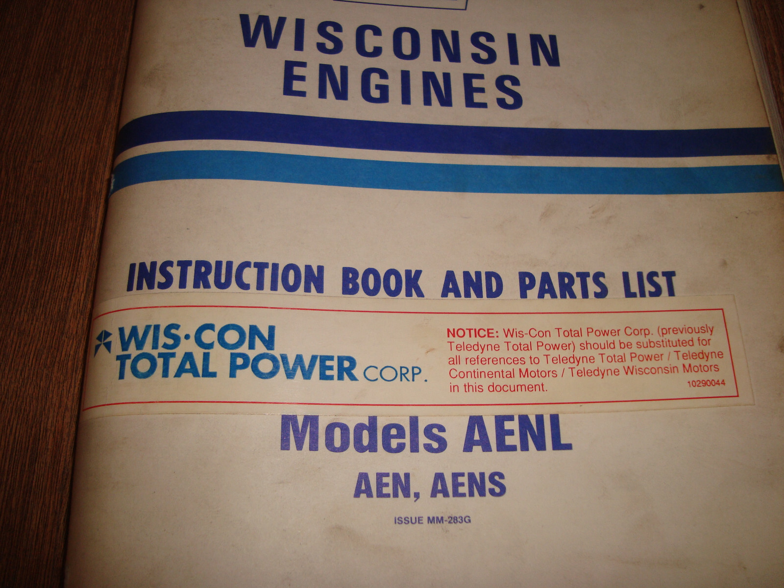 Wisconsin Engines Instruction Book And Parts List Models AENL AEN AENS ...