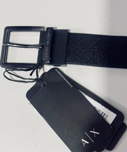 New Armani Exchange AX Mens Reversible Signature logo buckle leather ...