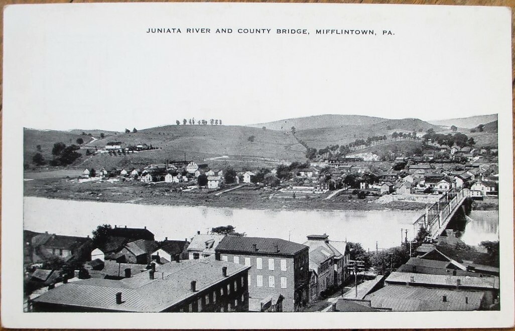 Mifflintown, PA 1930s Postcard: Juniata River & County Bridge ...