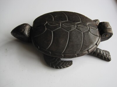 Hand Carved Wooden Turtle Trinket Box with hinged shell lid - black ...