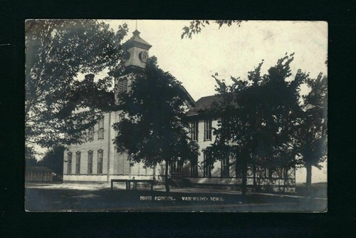 Van Wert Iowa IA c1910 RPPC Old Wooden High School Building - Tall Bell ...