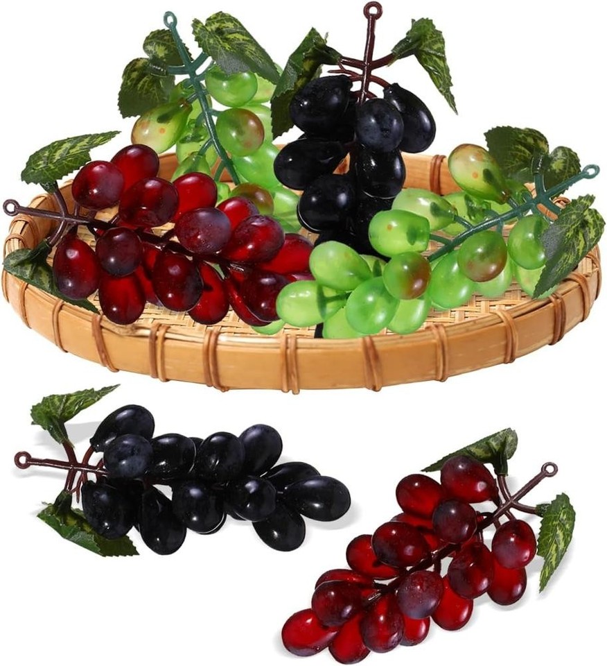 6 Bunches Plastic Fake Grapes, Artificial Red Green Black Grape ...