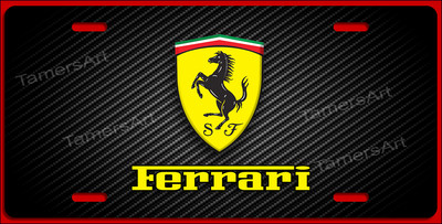 FERRARI STYLE LICENSE PLATE YELLOW LETTERS CARBON FIBER ILLUSION, MAde ...