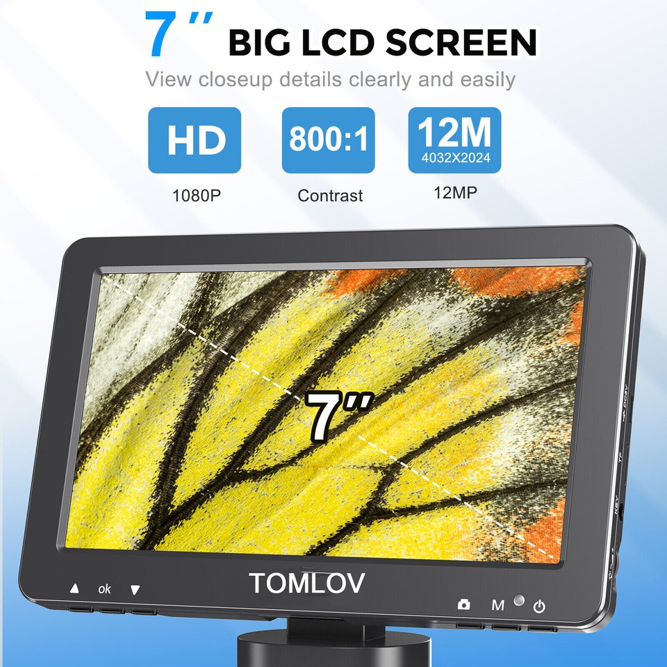 TOMLOV Digital Magnifier 1200X 7'' Coin Microscope camera Soldering ...