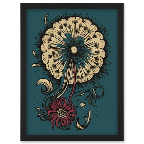 Dandelion Flower and Pappus Abstract Americana 50s Framed Art Picture ...