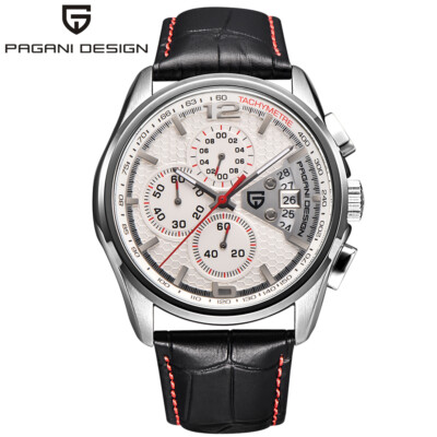 PAGANI DESIGN Genuine Leather Band Chronograph Men Quartz Date Wrist ...