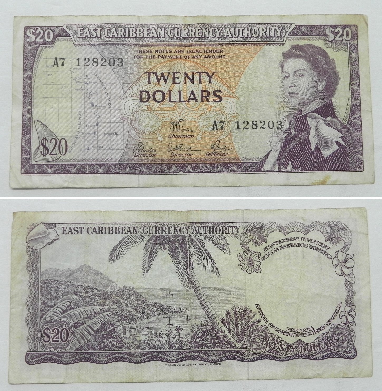 1965 East Caribbean Currency Authority $20 Twenty Dollars Note A7128203 ...