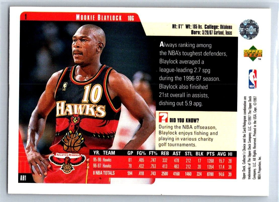 MOOKIE BLAYLOCK 1997-98 Collector's Choice Basketball Card #1 Atlanta ...