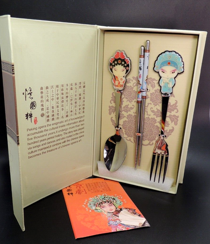 Chinese Peking Opera Characters Utensil Set Spoon Fork Chopsticks Art ...