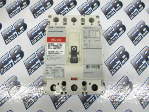 CUTLER HAMMER HFD3020, 20 Amp, 600 Volt, 3P, Red, 65K Circuit Breaker ...