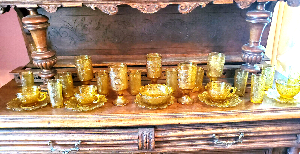 Indiana Depression Glass Amber Tiara 23 Piece Set Wine, Juice, Tea Cups ...