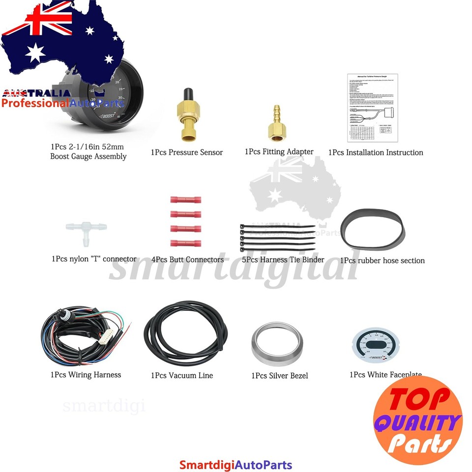 52mm Boost Gauge Sensor AFR UEGO Wideband Air Fuel Ratio Gauge 30-35psi ...