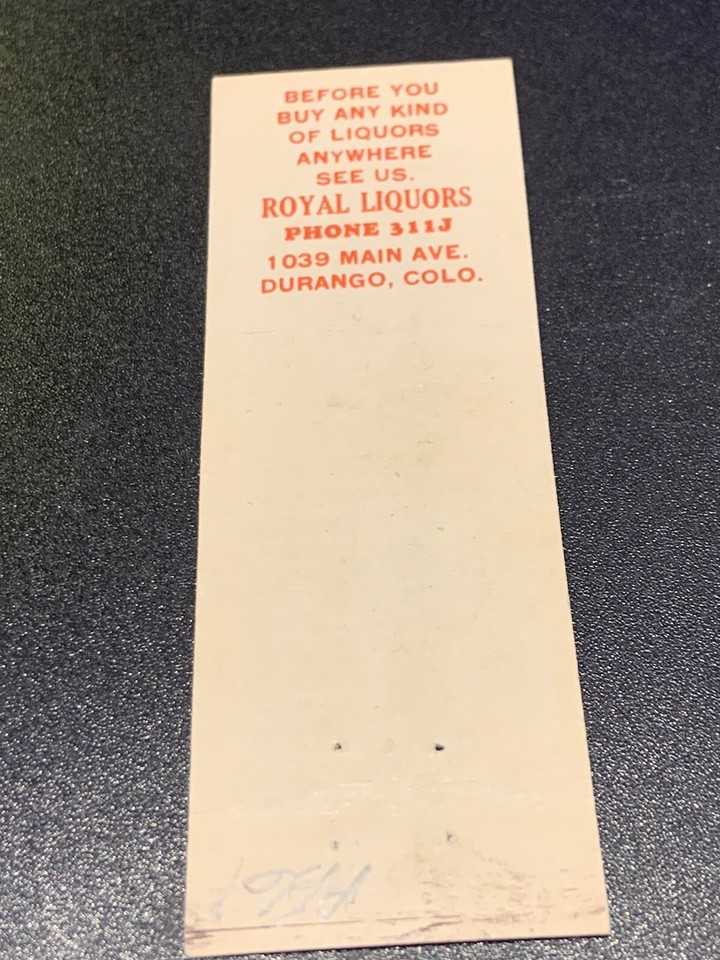 Vintage Colorado Matchbook: “Royal Liquors” Durango, CO | eBay