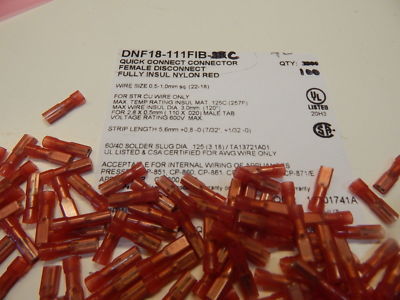 PANDUIT DNF18-111FIB-C 18-22AWG FEMALE DISCONNECT NYLON FULLY INSULATED -100PCS | eBay