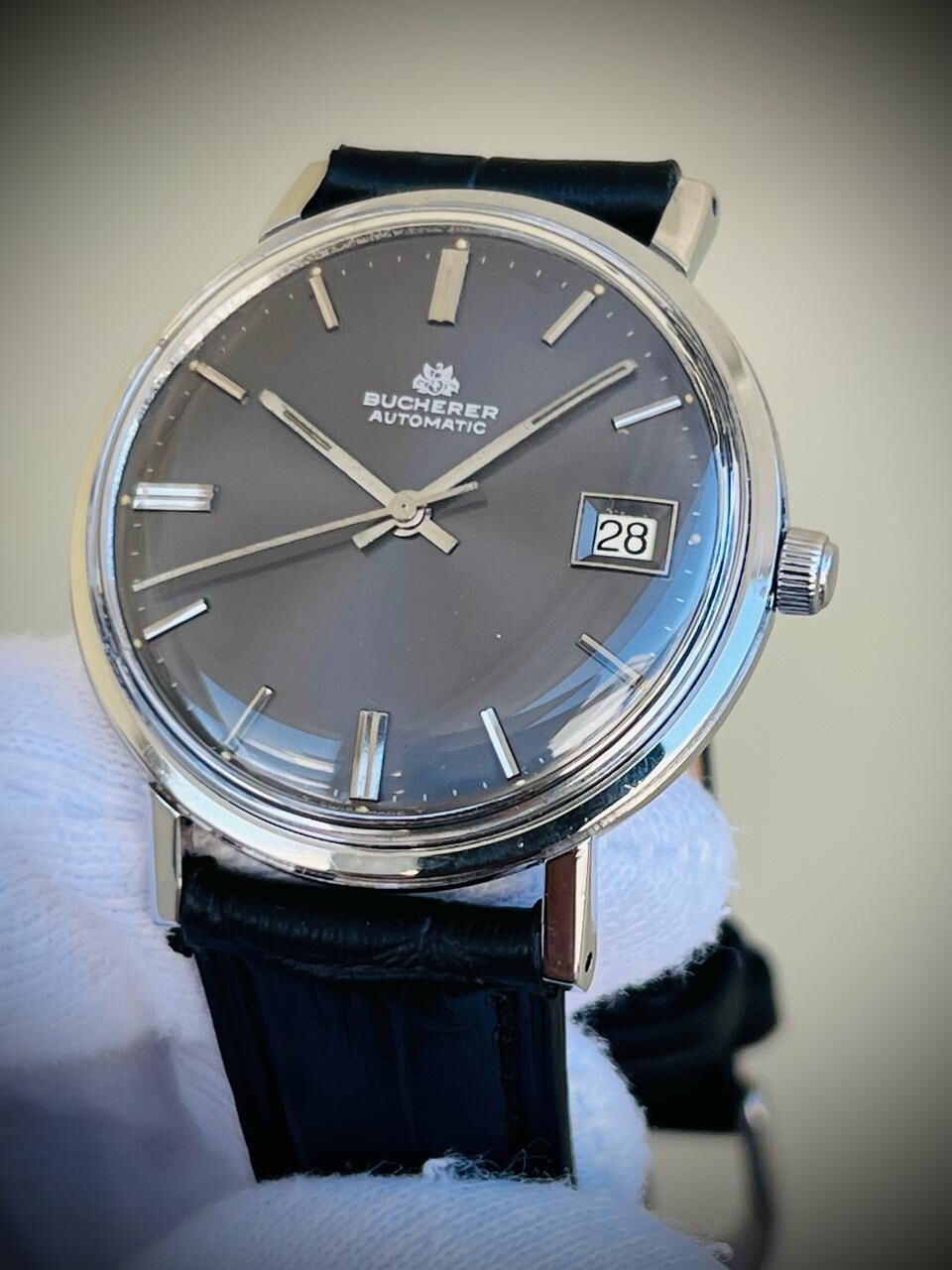 Vintage Bucherer Classic Slim Grey Dial Automatic Mens Watch 35mm ...
