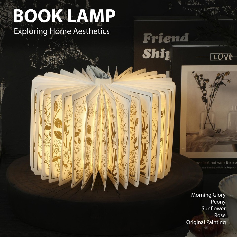 Floral Print Book Light,3-Color Book Lamp Book Lovers Gifts | 1200mAh ...