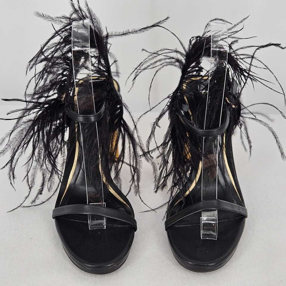 ZARA Feather Gold Metallic Glam Fantasy Heels Womens Size 5.5 (EU36 ...