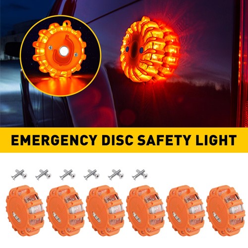 6X LED Road Flares Emergency Disc Safety Light Flashing Roadside Beacon ...