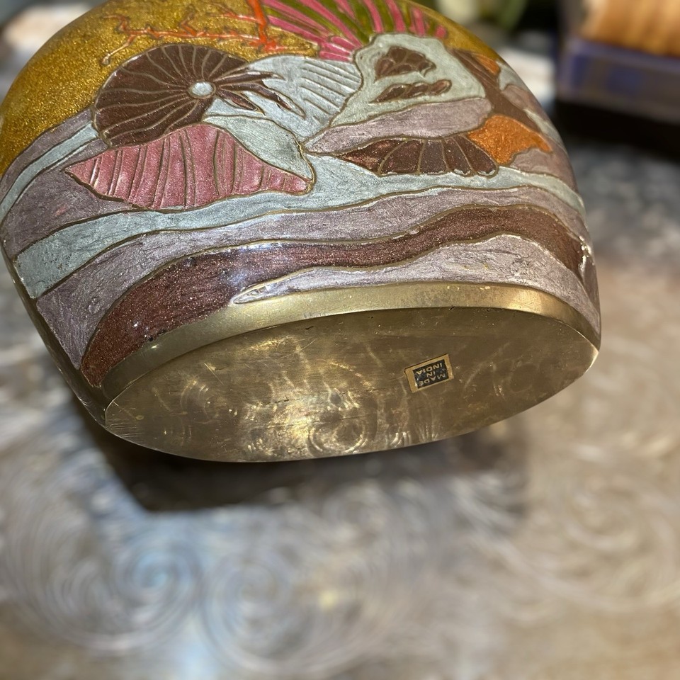 Vintage Cloisonne Enameled Solid Brass Vase Shell Coral Design | eBay