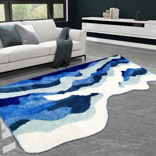 Wave Rug Ocean Rug Wavy Bathroom Rug Romantic Carpet Washable Blue Bath ...