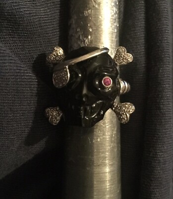 Spectacular Artisan Hand Carved Onyx, Ruby and Diamond Platinum Skull ...