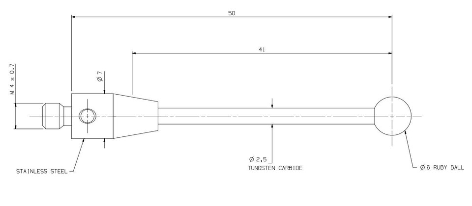 CMM Touch Probe Stylus M4 Thread 6mm Ruby Ball Tips 50mm Length A-5003 ...