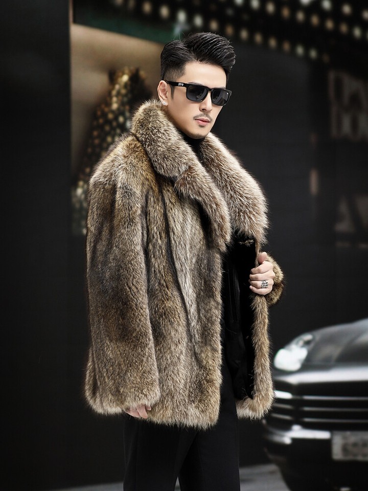 Lapel Men Real Fur Winter Mid-length Fox Fur One-piece Mink Coat ...