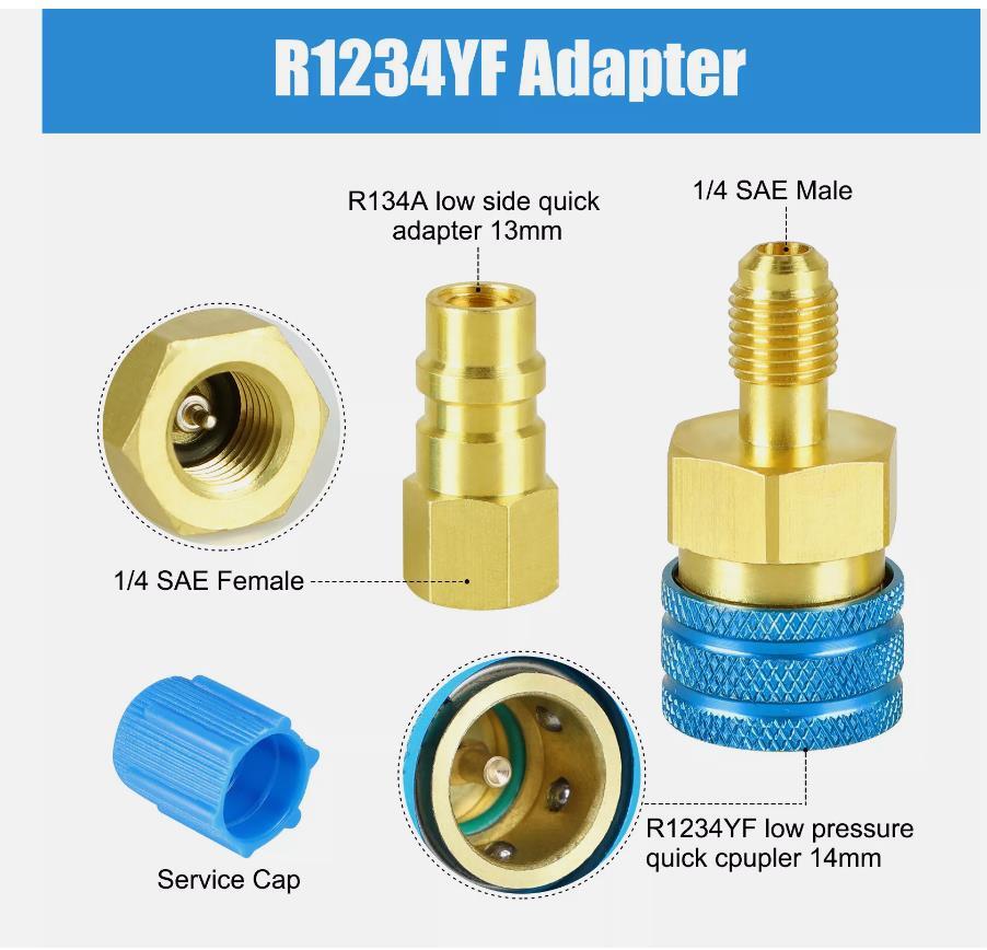 R1234YF To R134A Adapter Kit Quick Couplers Hi/Lo Side Conversion For ...