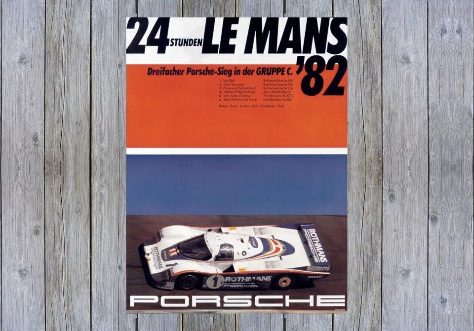 VINTAGE 1982 LE MANS PORSCHE AUTO RACING POSTER PRINT 24x18 9MIL PAPER ...