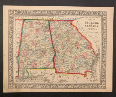 "Mitchell's County Map of GA and AL" ca. 1860 | eBay