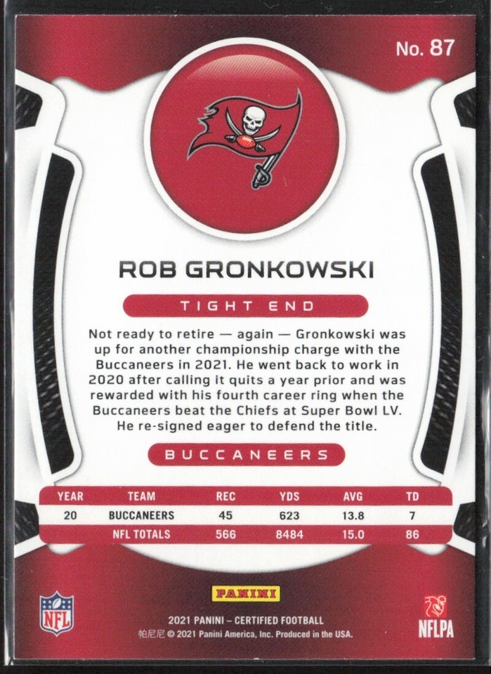 2021 Panini Certified #87 Rob Gronkowski Tampa Bay Buccaneers | eBay