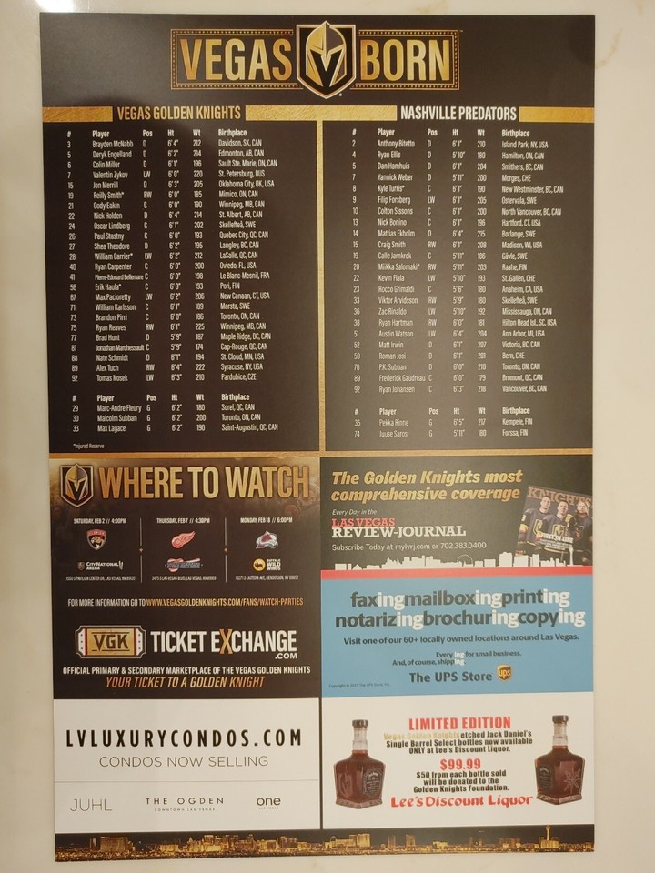 MARC-ANDRE FLEURY VEGAS GOLDEN KNIGHTS POSTER 1/23/19 PREDATORS | eBay