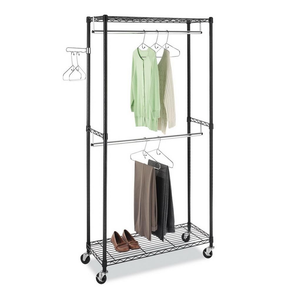 Garment Rack Wheels Rolling Clothes Closet Hanger Two Rods Shelves ...