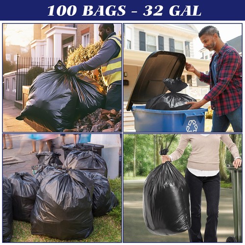30-33 Gallon 100 Counts Large Trash Bags w/Ties Sturdy Garbage Bags ...