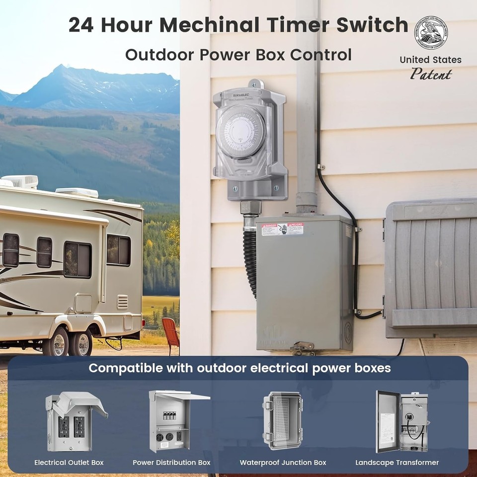 SURAIELEC 20 AMP 24 Hour Mechanical Timer Switch for Outdoor Electrical ...