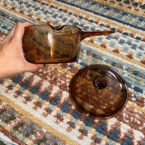 Corning Ware Vision Amber Glass Cookware 16cm Sauce Pot Pan Spout ...