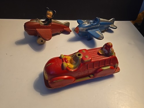 VINTAGE WALT DISNEY SUN RUBBER MICKEY MOUSE FIRE TRUCK PLANE DONALD ...