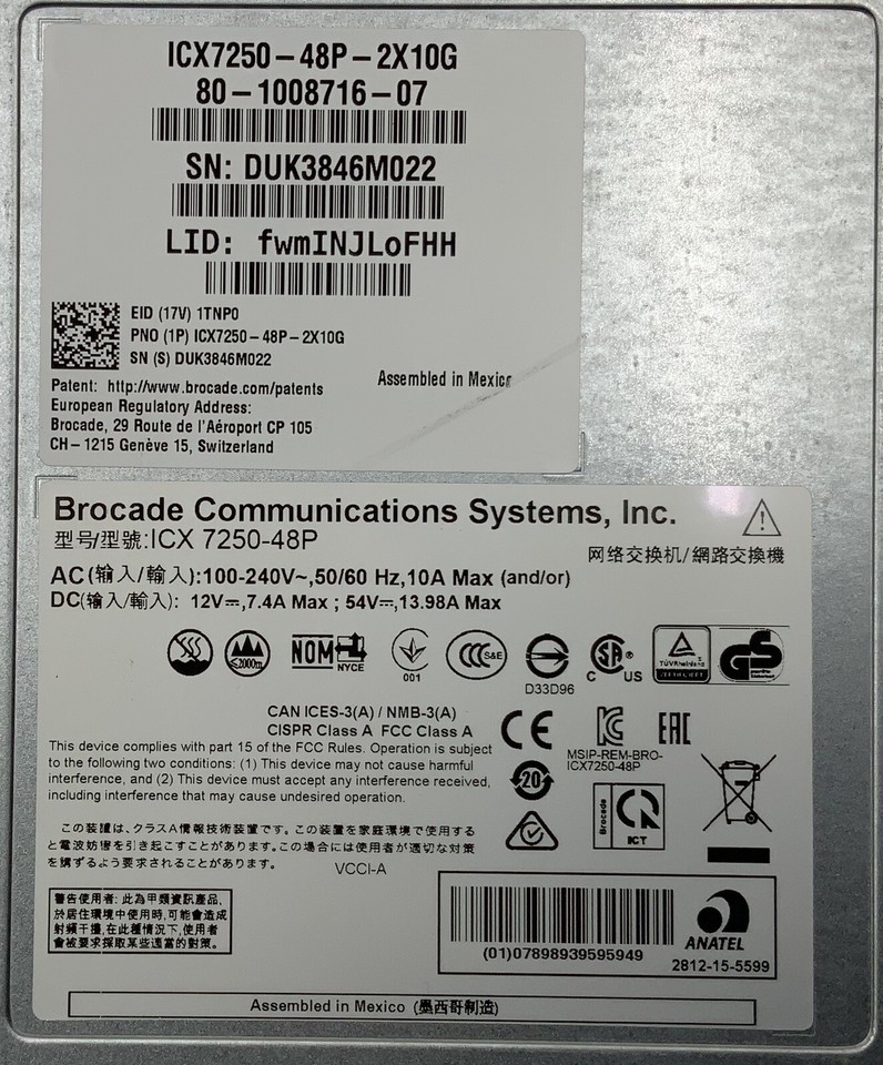 Brocade ICX 7250 48-Port Ethernet Switch (ICX7250-48P) | eBay
